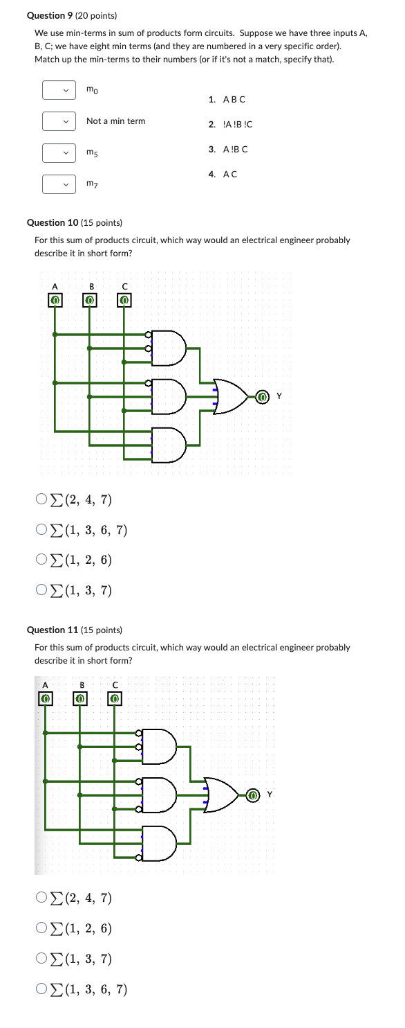Solved Question 9 ( 20 points) We use min-terms in sum of | Chegg.com