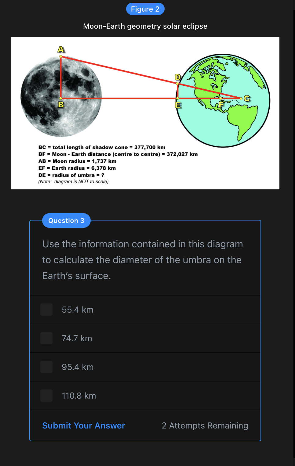 Solved Moon-Earth geometry solar eclipse BF= Moon - Earth | Chegg.com