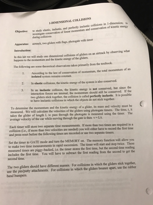 Solved 1-DIMENSIONAL COLLISIONS in l dimension; to | Chegg.com