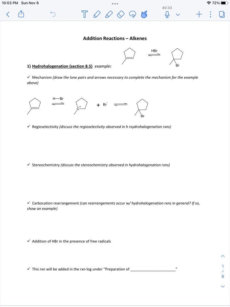 Solved Addition Reactions - Alkenes 1) Hydrohalogenation | Chegg.com Solved Addition Reactions - Alkenes 1) Hydrohalogenation | Chegg.com