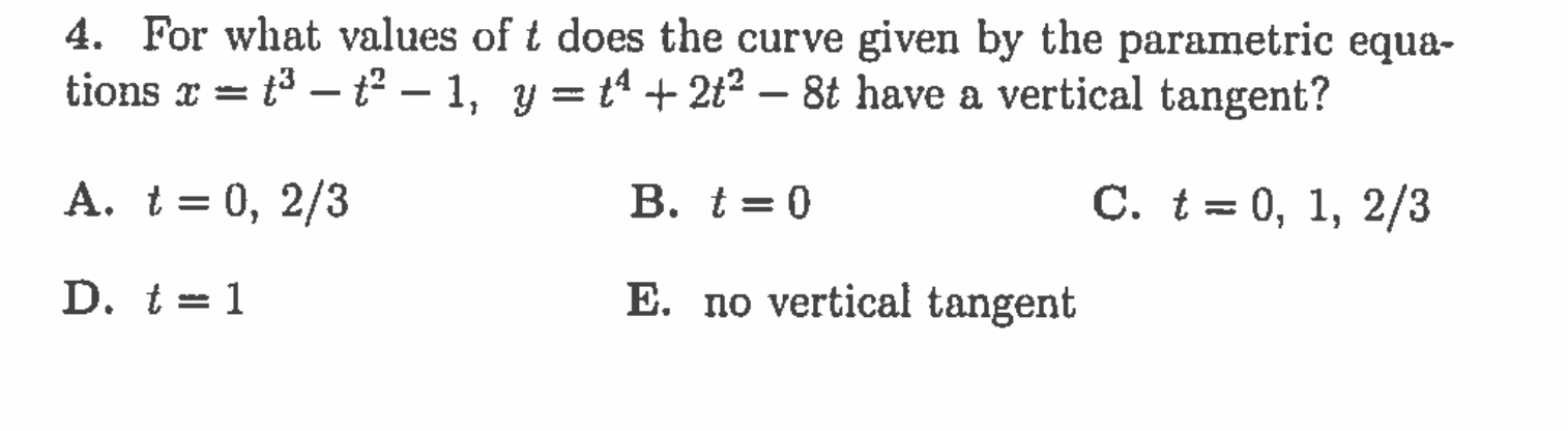 For what values of t ﻿does the curve given by ﻿the | Chegg.com