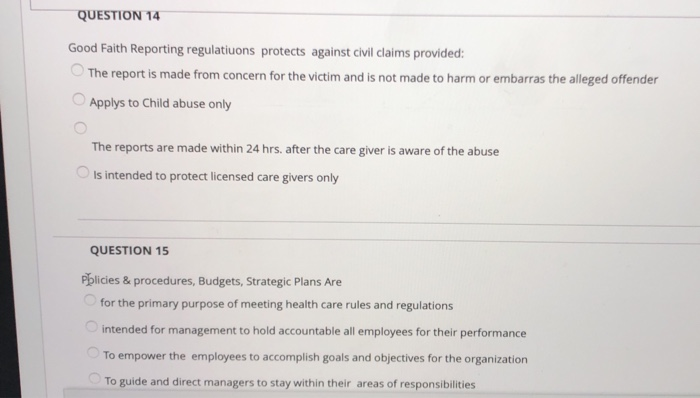 Solved QUESTION 14 Good Faith Reporting regulatiuons | Chegg.com