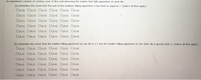 Solved An experiment consists of casting a pair of dice and | Chegg.com