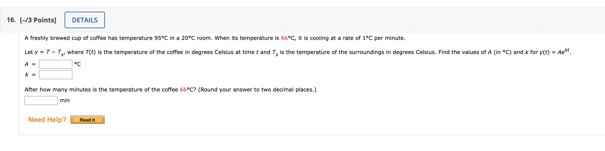 Solved A freshly brewed cup of coffee has temperature 95∘C | Chegg.com