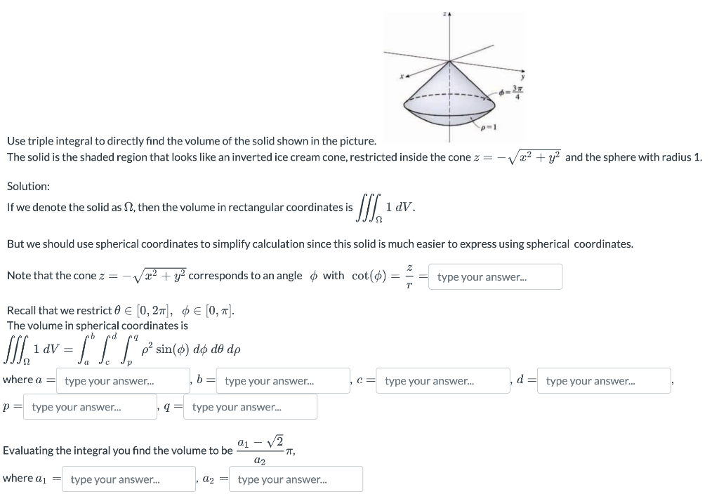 Solved Use triple integral to directly find the volume of | Chegg.com