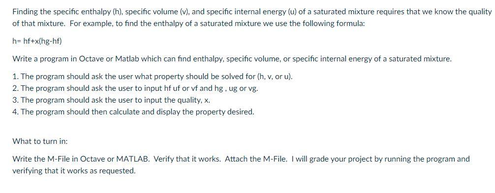 Solved Finding the specific enthalpy (h), specific volume | Chegg.com