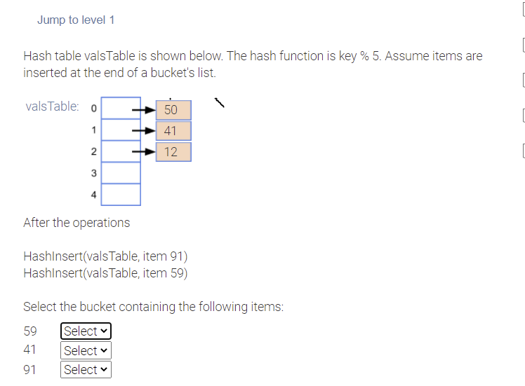 Solved Jump to level 1 Hash table valsTable is shown below. | Chegg.com