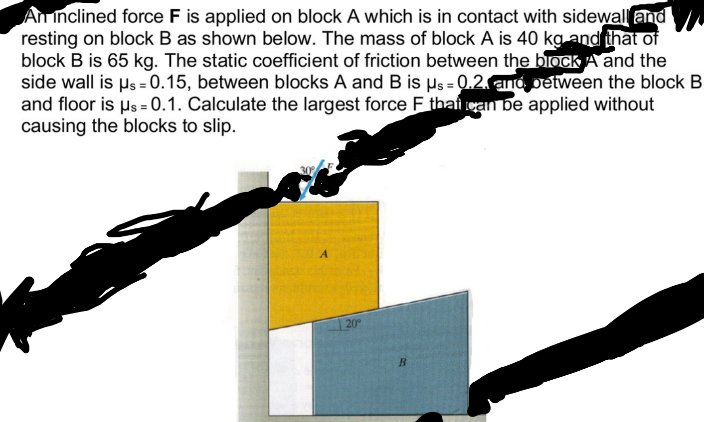 Solved An inclined force F is applied on block A which is in | Chegg.com