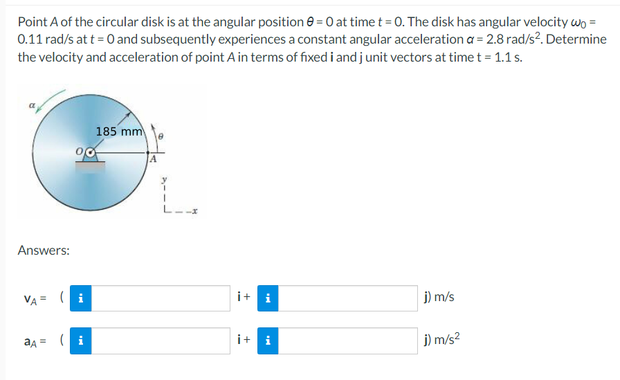 Solved Point A of the circular disk is at the angular | Chegg.com