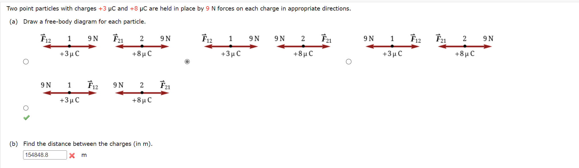Solved Two point particles with charges +3μC and +8μC are | Chegg.com