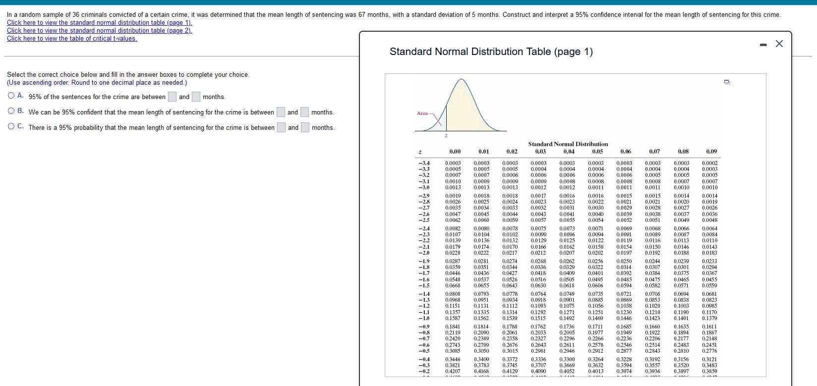 Solved Standard Normal Distribution Table (page 1) Select | Chegg.com
