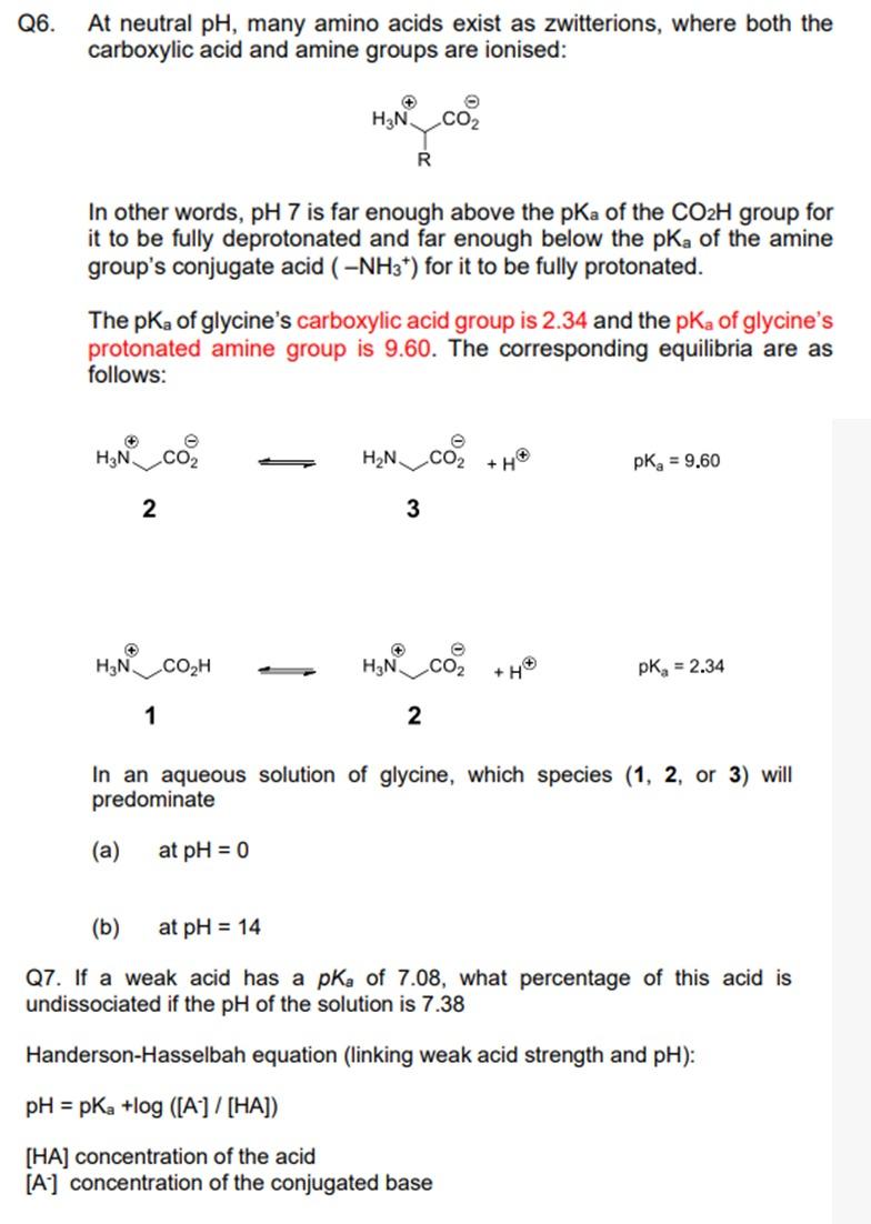 Solved Q6. At neutral pH, many amino acids exist as | Chegg.com