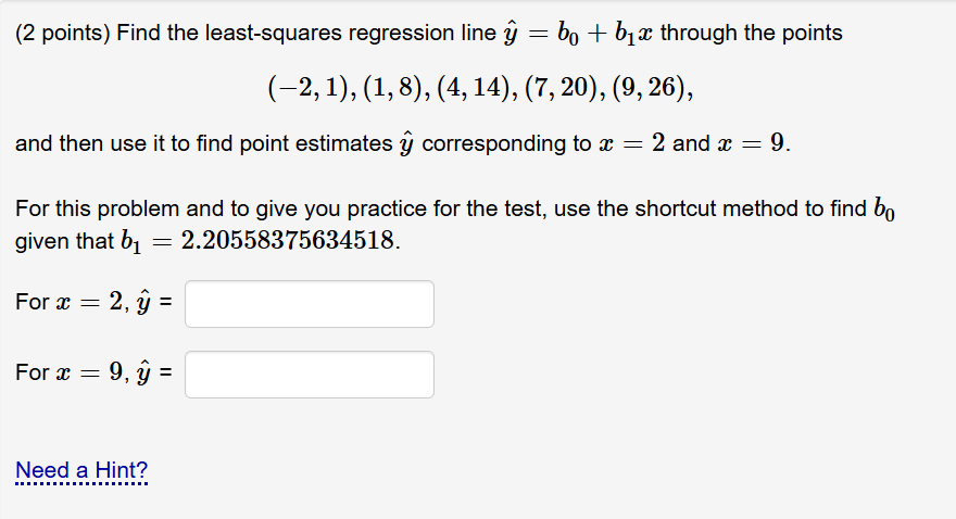Solved (2 ﻿points) ﻿Find the least-squares regression line | Chegg.com