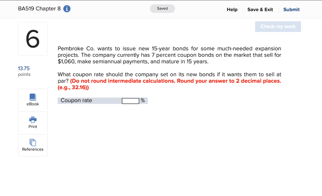 Solved BA519 Chapter 8 i Saved Help Save & Exit Submit Check | Chegg.com