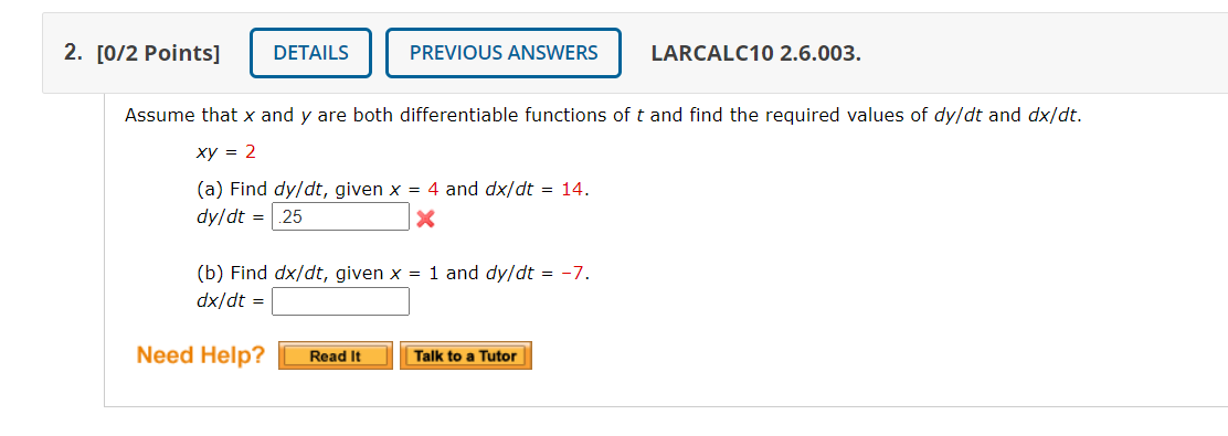 Solved 2. [0/2 points] DETAILS PREVIOUS ANSWERS LARCALC10 | Chegg.com