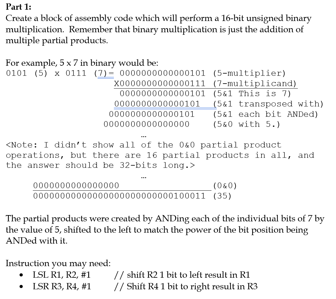 Part 1: Create a block of assembly code which will | Chegg.com