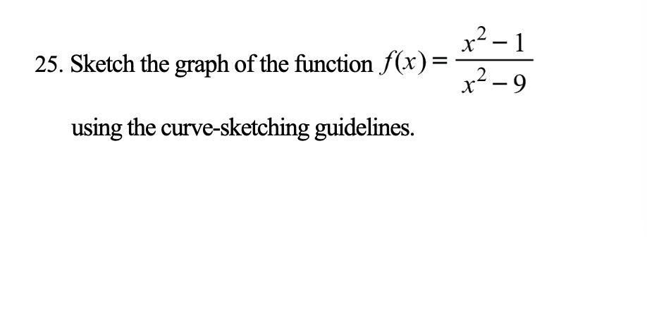 Solved 25. Sketch the graph of the function f(x) = x2-1 x2-9 | Chegg.com