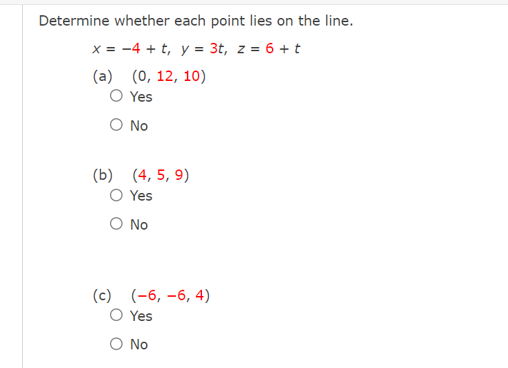 Solved Determine whether each point lies on the line. = x = | Chegg.com