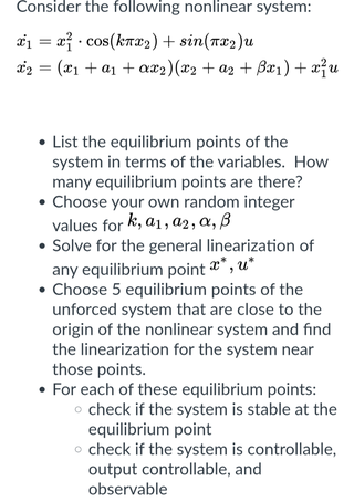 Solved Consider the following nonlinear system: | Chegg.com