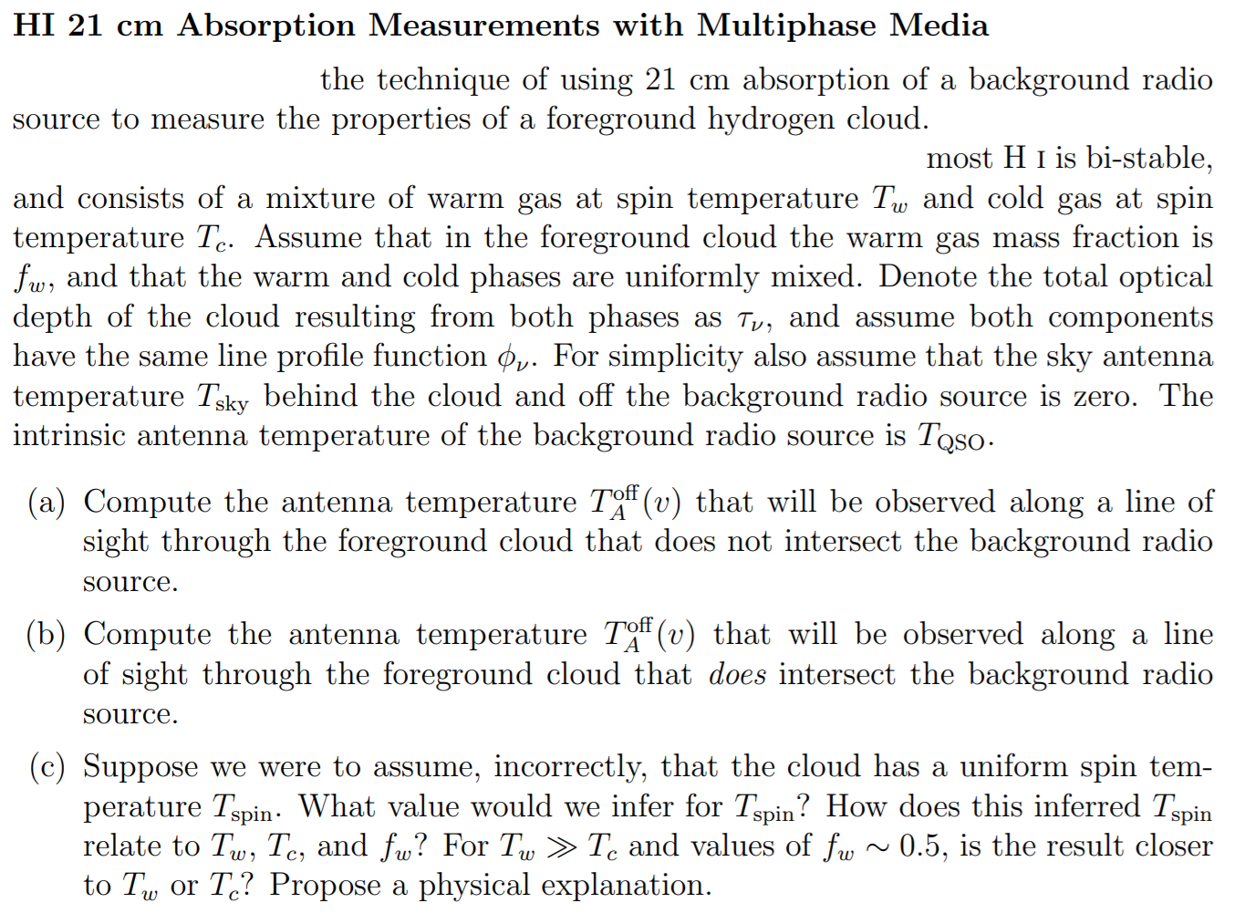 Solved HI 21 cm Absorption Measurements with Multiphase | Chegg.com