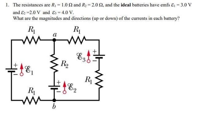 Solved What is the current through each battery and the | Chegg.com