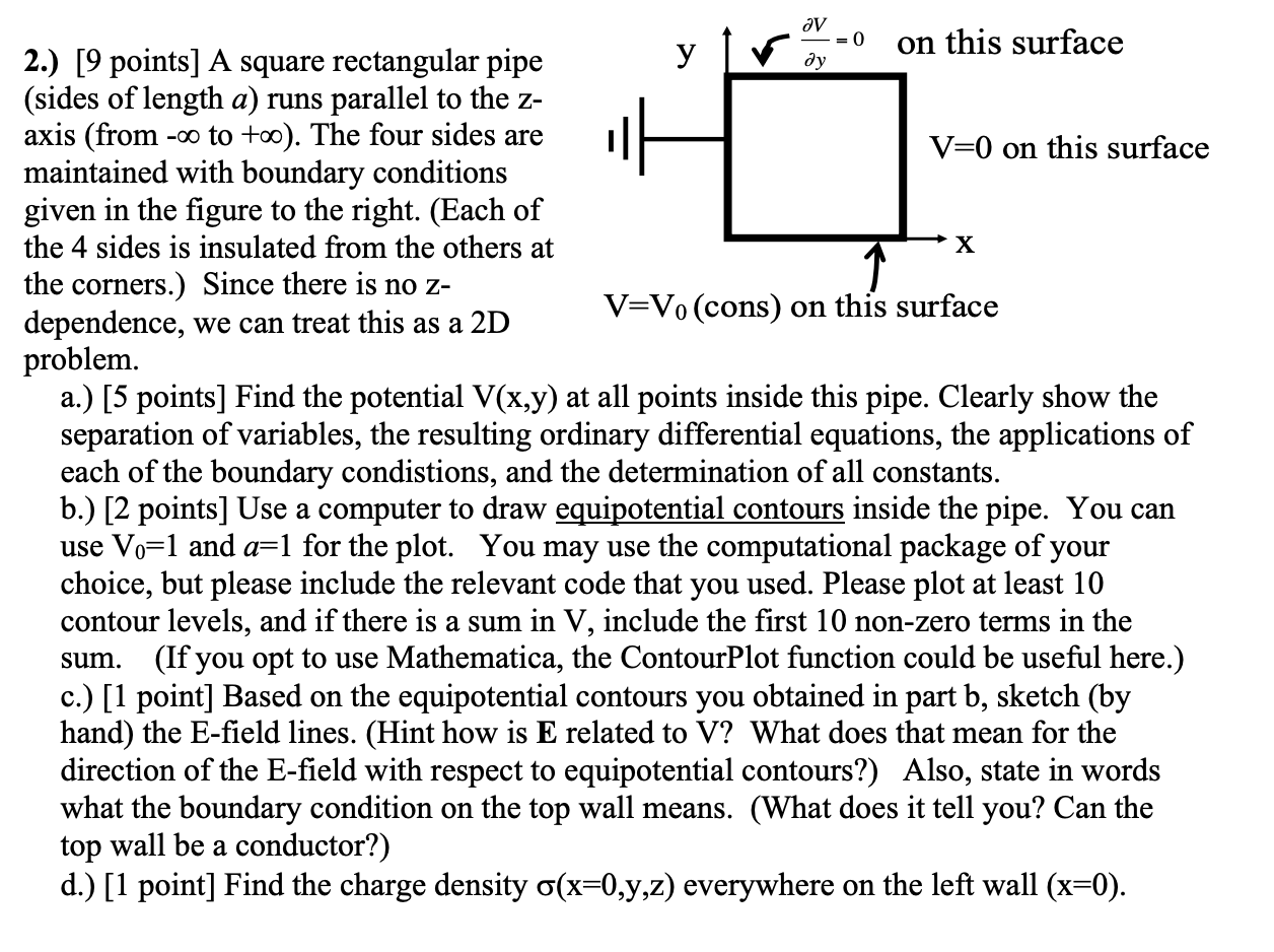 Solved av = 0 ду X у 2.) [9 points] A square rectangular | Chegg.com