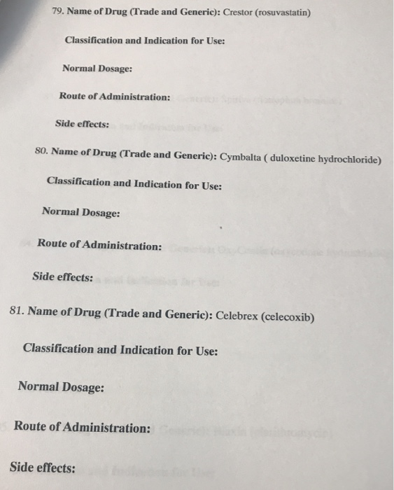 Solved 79. Name of Drug (Trade and Generic): Crestor | Chegg.com