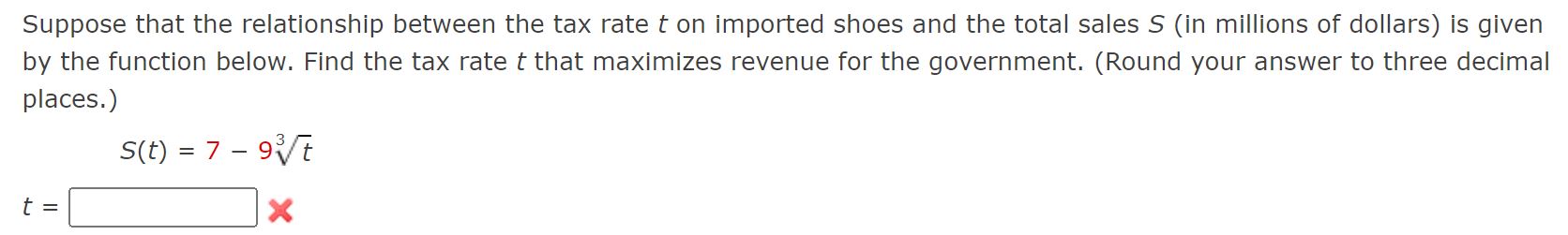 Solved Suppose that the relationship between the tax rate t | Chegg.com