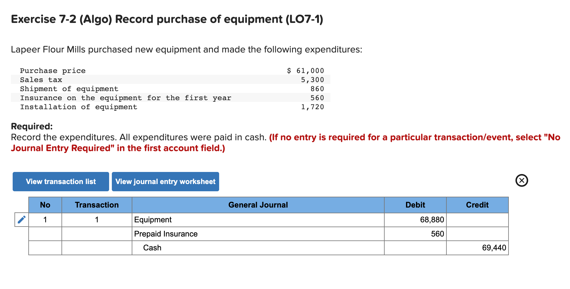 Solved Exercise 7-2 (Algo) Record purchase of equipment | Chegg.com Solved Exercise 7-2 (Algo) Record purchase of equipment | Chegg.com