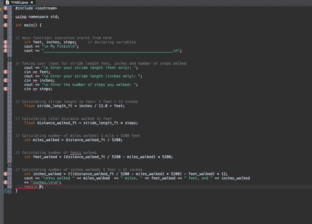 Solved *FitBit.java X #include using namespace std; int | Chegg.com