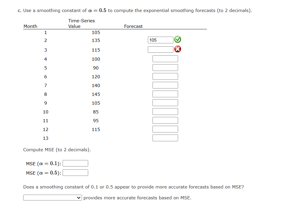 Solved c. ﻿Use a smoothing constant of α=0.5 to ﻿compute the | Chegg.com