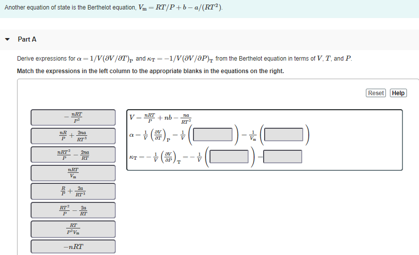 Solved Another equation of state is the Berthelot equation, | Chegg.com