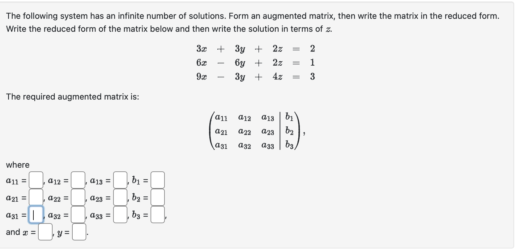 Solved The following system has an infinite number of | Chegg.com