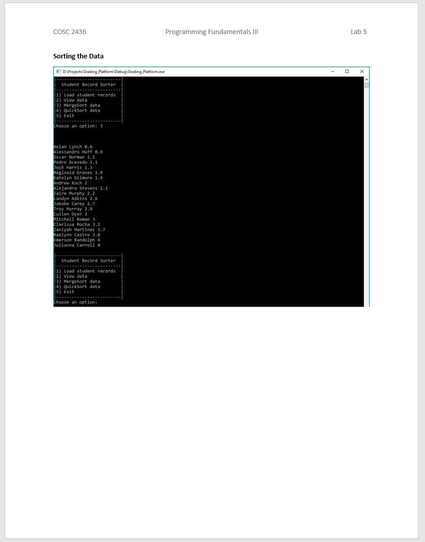 Solved COSC 2436 Programming Fundamentals III Lab 5 Lab 5 - | Chegg.com