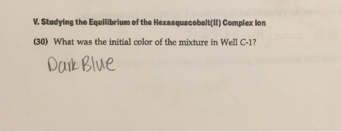 Solved V. Studying the Equilibrium of the Hexaaquacobalt(lI) | Chegg.com