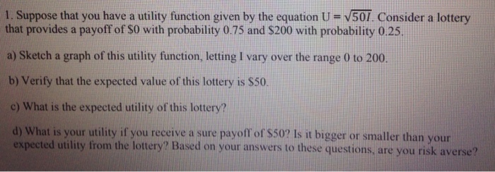 Solved 1 Suppose That You Have A Utility Function Given By