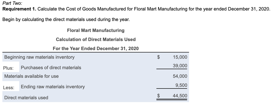 Solved Part One: Begin by calculating the cost of goods sold | Chegg.com