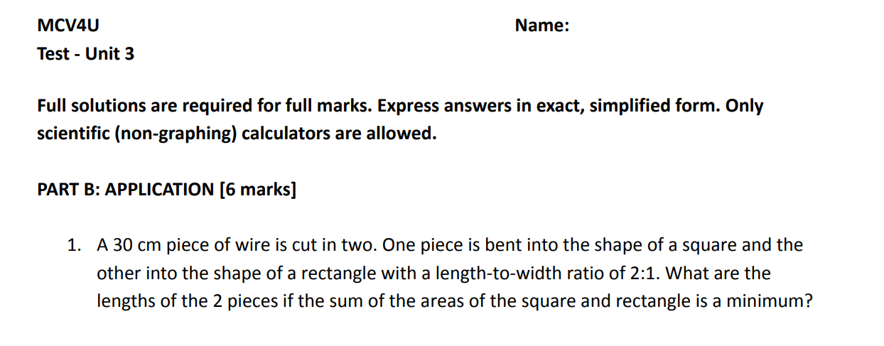 Solved MCV4U Name: Test - Unit 3 Full solutions are required | Chegg.com
