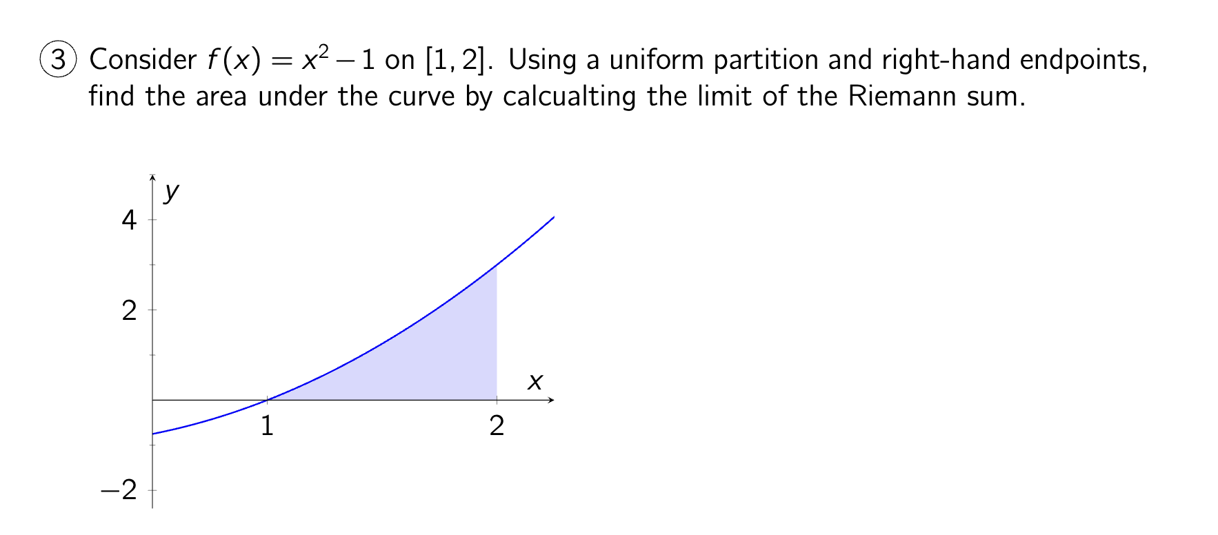 Solved 3) Consider f(x)=x2−1 on [1,2]. Using a uniform | Chegg.com