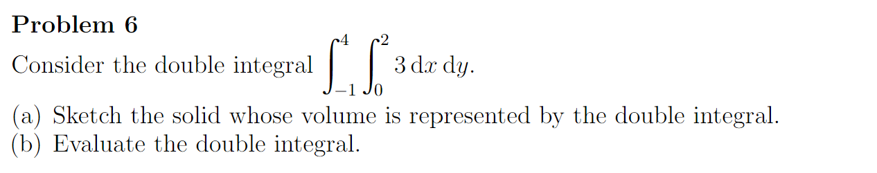 Solved Problem 6 Consider the double integral ∫−14∫023 dx | Chegg.com