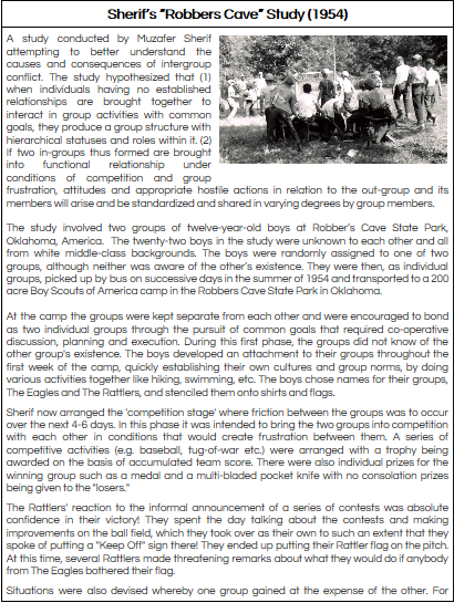 Solved Sherif's "Robbers Cave Study (1954) A study conducted | Chegg.com