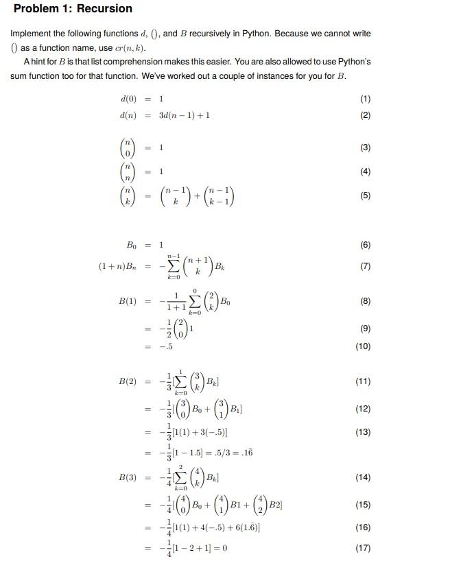 Solved Problem 1: Recursion Implement the following | Chegg.com