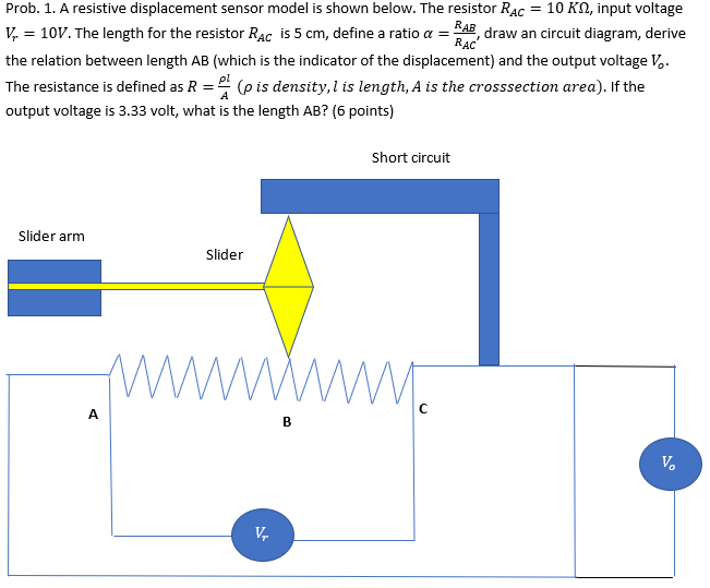 Solved Prob. 1. A resistive displacement sensor model is | Chegg.com