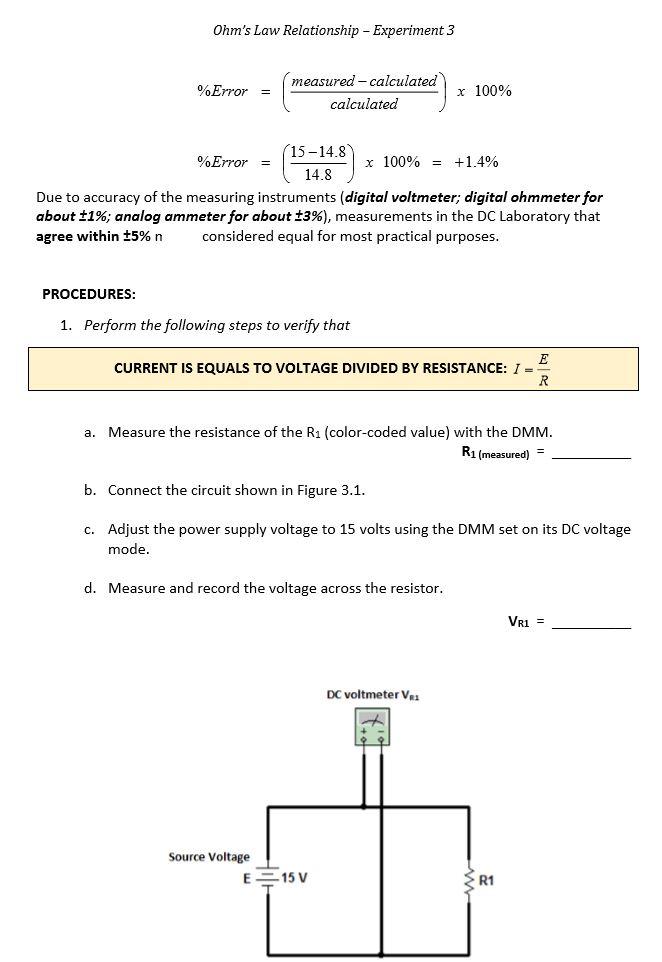 Solved OHM'S LAW RELATIONSHIP EXPERIMENT NO.3 OBJECTIVES: | Chegg.com
