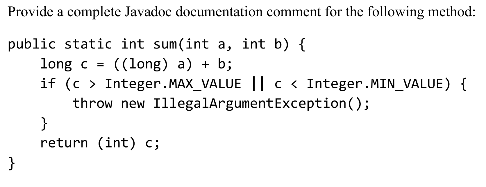 Solved Provide A Complete Javadoc Documentation Comment For Chegg