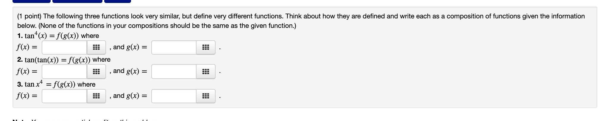 Solved (1 point) The following three functions look very | Chegg.com