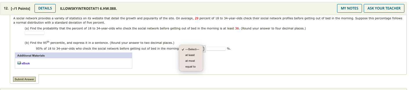 Solved 12. (-/1 Points] DETAILS ILLOWSKYINTROSTAT1 6.HW.088. | Chegg.com