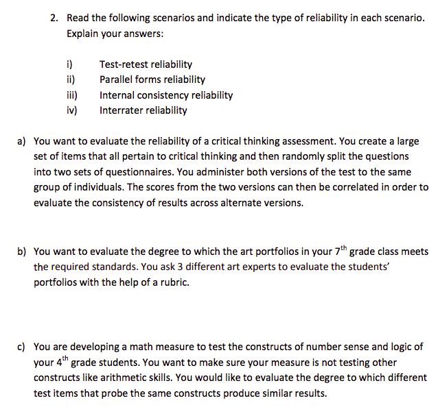 Solved Read The Following Scenarios And Indicate The Type Of 