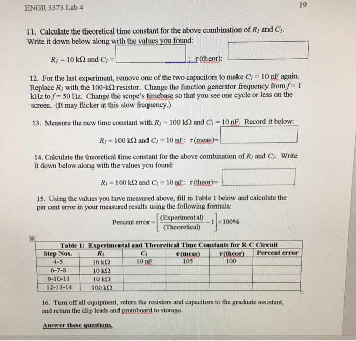 Calculate the theoretical time constant for the above | Chegg.com