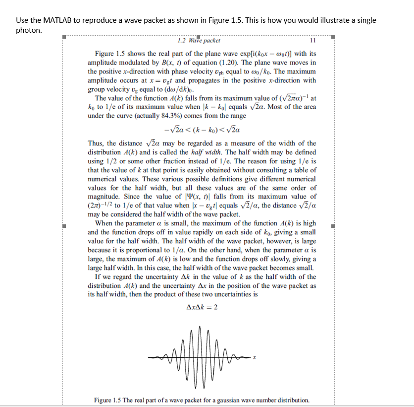 Use the MATLAB to reproduce a wave packet as shown in | Chegg.com